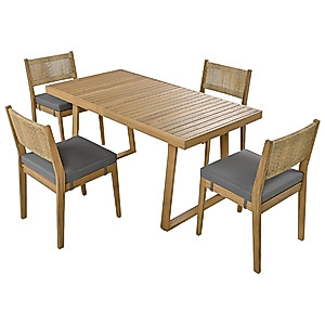 Merax Acacia Wood Outdoor Dining Set for 4,Waterproof Patio Furniture with 1 Table and 4 Chairs,and Thick Cushions for Balcony, Vourtyard, and Garden, Gray