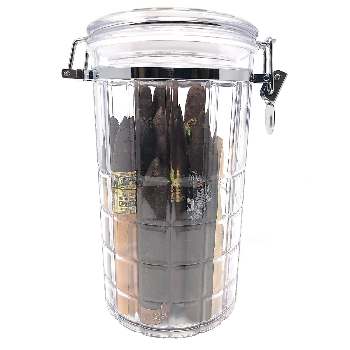 Crystal Cut Acrylic Cigar Humidor Jar with Boveda 69% 2-Way Humidity System, 25 Cigar Capacity