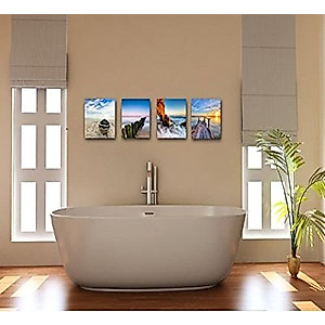 Wieco Art Beach Pictures Canvas Wall Art Bathroom Decor Beach Seaview Wall Decor Ocean Nautical Bathroom Pictures Canvas Painting Bedroom Art Bathroom Accessories Coastal Themed Home Decorations