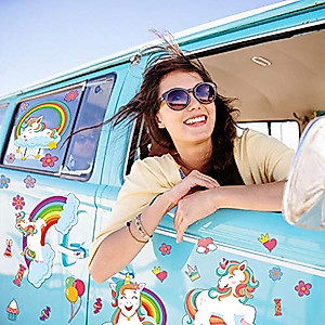 CCINEE Unicorn Window Cling Stickers,Rainbow Flower Window Decals Double Side Sticker for Kids Room Decoration,8 Sheets