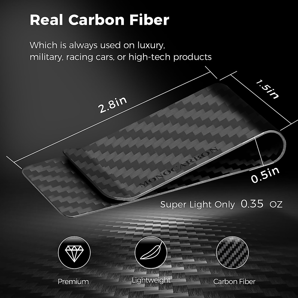 MONOCARBON Carbon-Fiber-Money-Clip-for-Men, Minimalist-Money-Holder for Cash, High Elastic Carbon-Fiber-Wallet, Slim and Durable (Twill Matte Black)