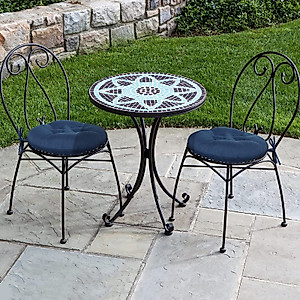 COZPLEN Outdoor Round Bistro Chair Cushions, 15 inch Circular Seat Cushions with Ties for Dining Chairs, Set of 2, Navy Blue