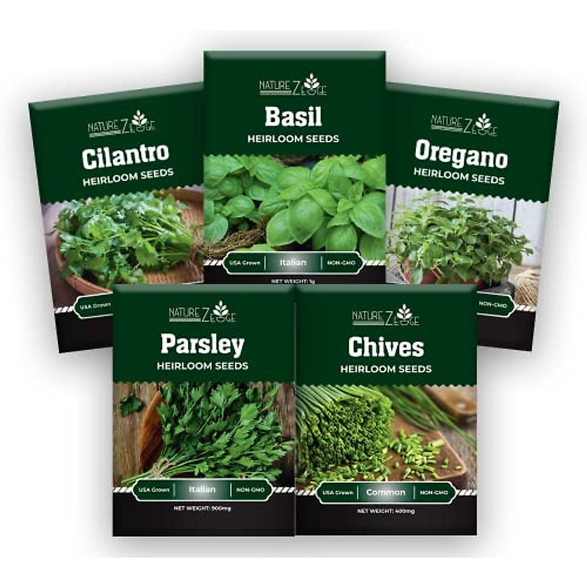 5 Herb Seeds Variety Kit, Oregano, Cilantro, Parsley, Basil, Chives