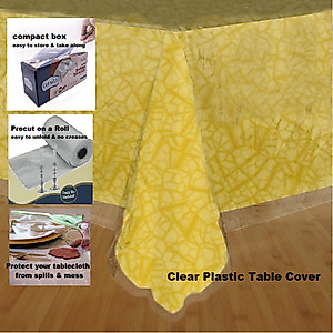 Clearly Elegant Clear Disposable Plastic Table Covers, Pack of 16 Tablecloths, Each Measures 68" x 108", Fits 8 Feet Rectangle Table, Clear