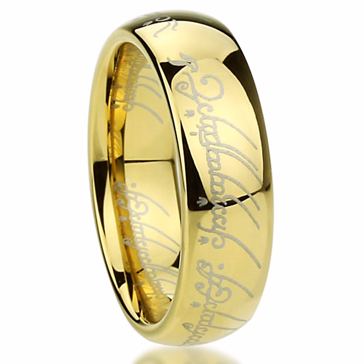 Double Accent 6MM Titanium Comfort Fit Wedding Band Laser Etched Old Letter Pattern Gold Tone Lord Rings (4 to 11), 4.5