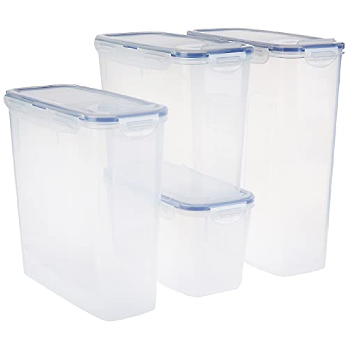 LocknLock Easy Essentials Food Storage Bin Set for Pasta, Flour, Sugar/Airtight Container Lids/BPA-Free/Dishwasher Safe, 8 Piece - Clear