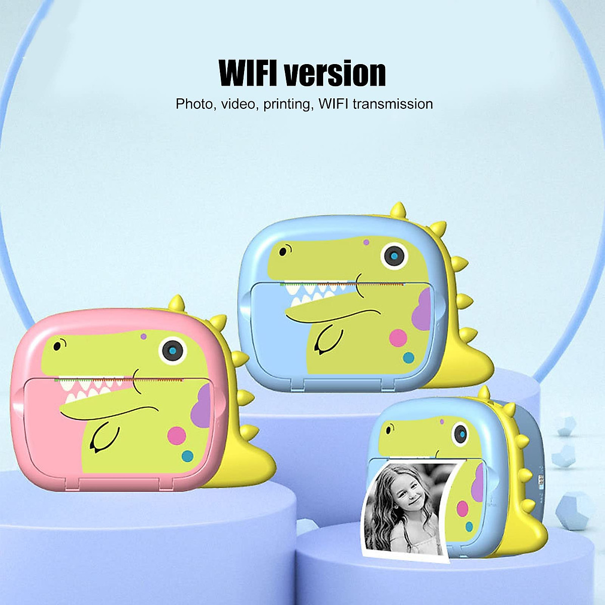 Instant Camera for Kids, 12MP WiFi 2.4 Inch IPS Screen Toddler Digital Camera with Print Paper, Dual Lens 8X Zoom 800mAh Selfie Camera Toys for Girls Boys (Pink)