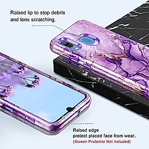 Lamcase for Samsung Galaxy A20/A30 Case, Heavy Duty Rugged Shockproof Hybrid Hard PC Soft Silicone Bumper Three Layer Drop Protection Anti-Fall Cover for Samsung Galaxy A20/A30, Purple Marble