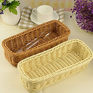 DOITOOL Plastic Woven Storage Basket, Kitchen Cutlery Holder Stand Silverware Basket Square Tableware Organizer for Kitchen, Dinning Table and Restaurant, 30X13X7CM