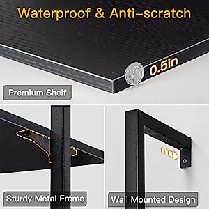 ODK 6-Tier Ladder Shelf, 87 Inches Wall Mounted Ladder Bookshelf with Metal Frame, Open Industrial Shelves for Home Office, Bedroom and Living Room, Black