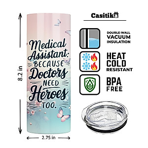 Casitika Certified Medical Assistant Gifts For Women. 20 Oz Medical Assistant Tumbler For Appreciation Week Or Graduation. Because Doctors Need Heroes Too. (Pastel)