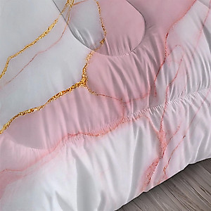 FUYEUN Marble Comforter Sets Pale Pink Chic Bedding Set Full Size for Girls Teens Women Boys Gold Glitter Luxury Marbling Texture Quilt 1 Comforter + 2 Pillow Cases