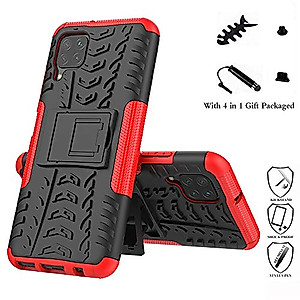 LiuShan Compatible with Huawei P40 Lite Case,Shockproof Heavy Duty Combo Hybrid Rugged Dual Layer Grip Cover with Kickstand for Huawei P40 Lite/Nova 6 SE (Not fit Huawei P30 Lite) Smartphone,Red
