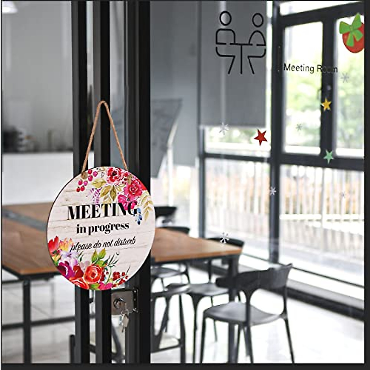 Capaniel Double-Side Meeting Do Not Disturb Door Sign- 12" Welcome Please Knock Hanging Decorative Wood Sign In a Meeting Sign for Office Door Meeting Room Home Study, Law Firms, Hotels