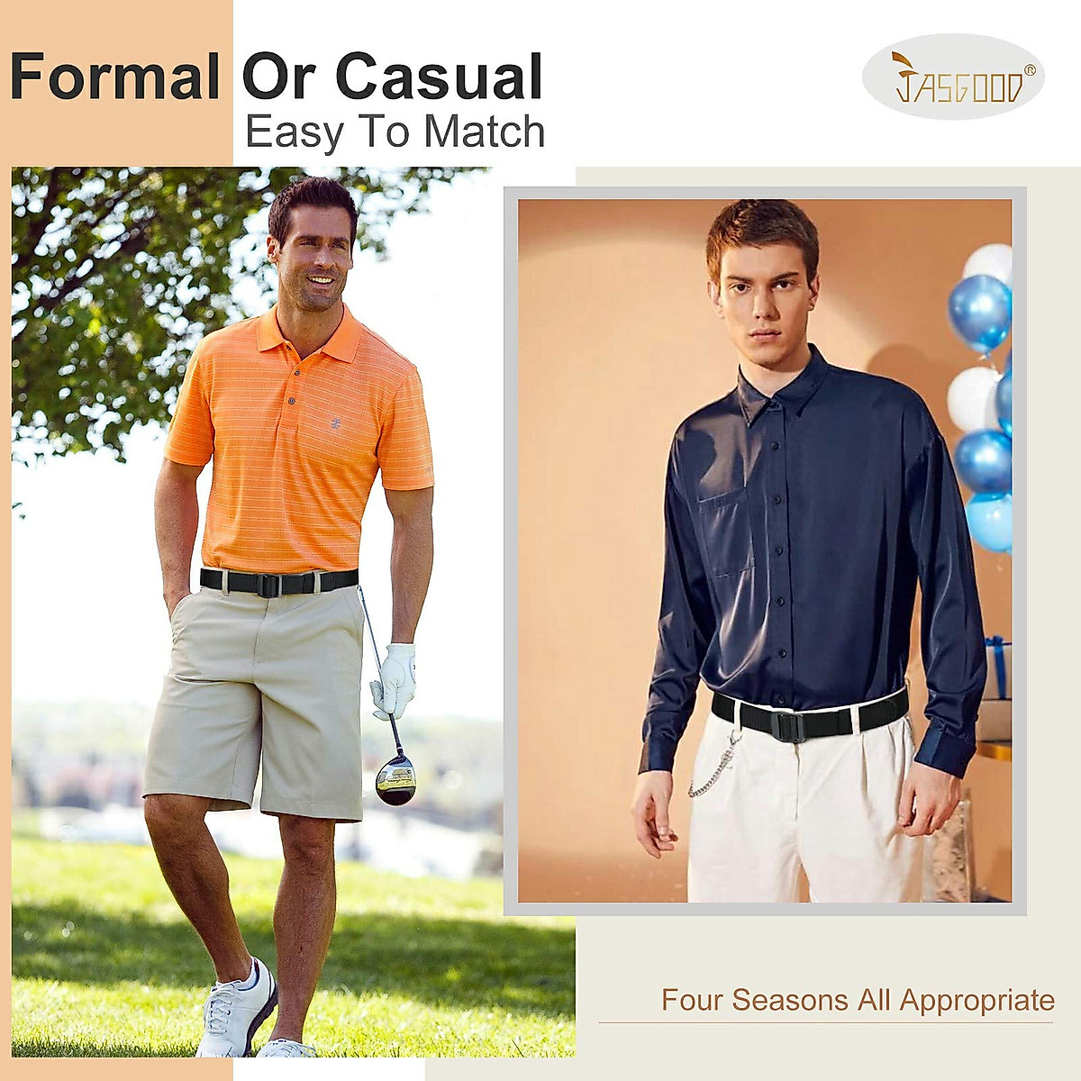 JASGOOD Tactical Heavy Duty Reinforced Nylon Belt for Men Adjustable Military Webbing Belt Strap with Metal Buckle (Pants Size Below 42 Inches, 2-Black)