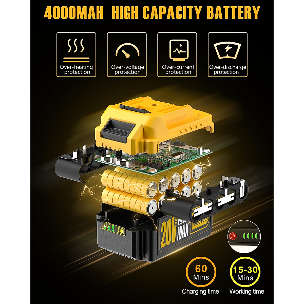 Alloyman Leaf Blower, 20V Cordless Leaf Blower, with 4.0Ah Battery & Charger, 2-in-1 Electric Leaf Blower & Vacuum for Yard Cleaning/Snow Blowing.