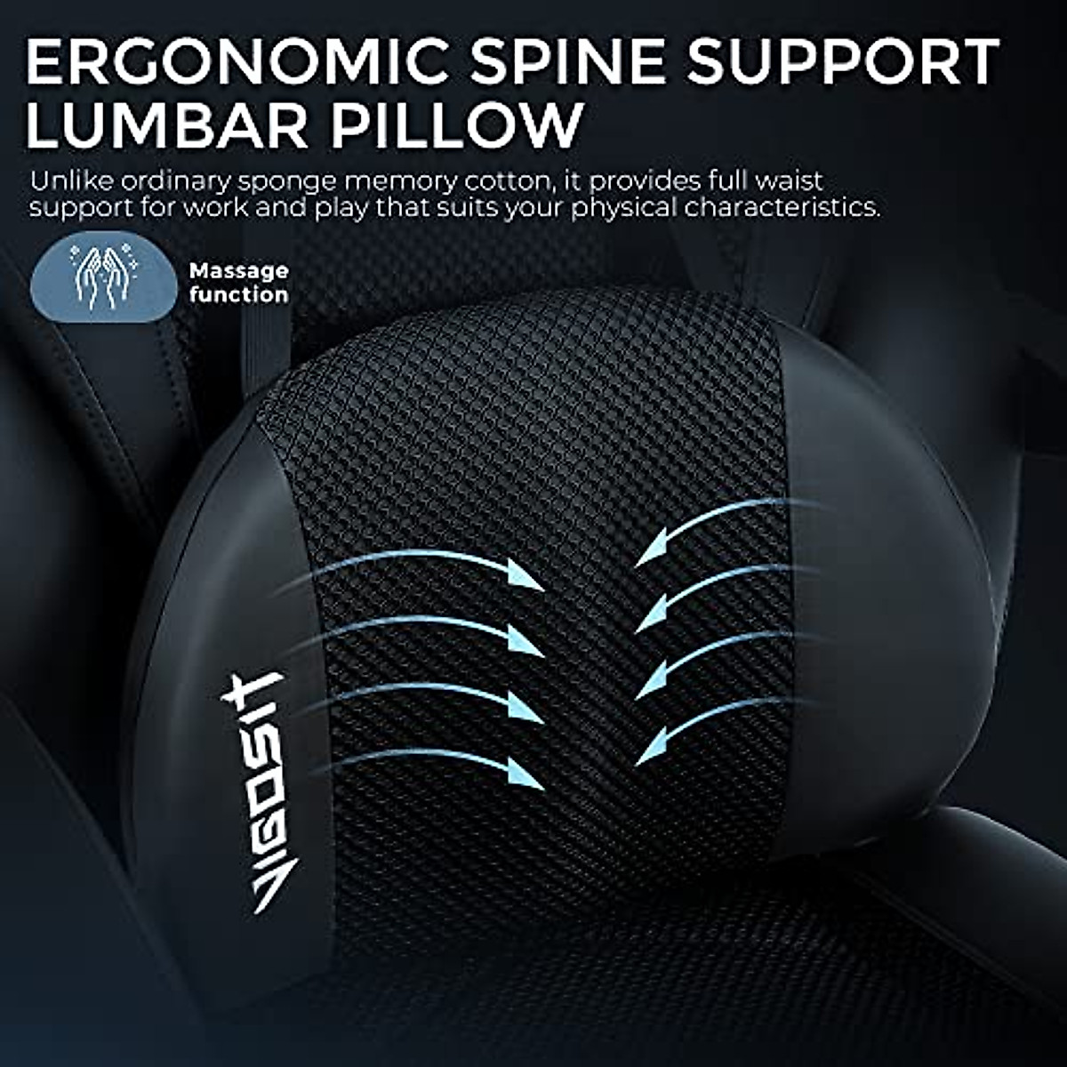 Vigosit Gaming Chair PRO, Ergonomic Gaming Chairs for Adults Heavy People, Massage Reclining Office Desk Computer Chair with Footrest and Lumbar Support, Big Tall Mesh Gamer Chair with Cushion (Black)