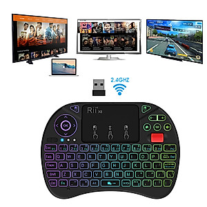 Rii X8 Mini Keyboard,2.4GHz Portable Wireless Keyboard with Touchpad Mouse,RGB Backlit,Rechargeable Battery for Android TV Box/Mac/PC/Nvidia Shield