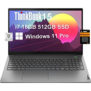 Lenovo ThinkBook 15 Gen 4 Business Laptop (15.6" FHD, 12th Gen Intel 10-Core i7-1255U, 16GB RAM, 512GB SSD), 1080p Webcam, Fingerprint, IST SD Card, Wi-Fi 6, Ethernet, Win 11 Pro, Grey - 2024
