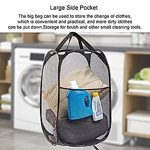 Jeewool Mesh Clothes Hamper,2 Pcs Pop-up Laundry Basket with Side Pocket , Thick and Reinforced Handles High Carbon Steel Frame,Collapsible to Storage Easy Open, for Dorm, Bedroom or Travel (black)