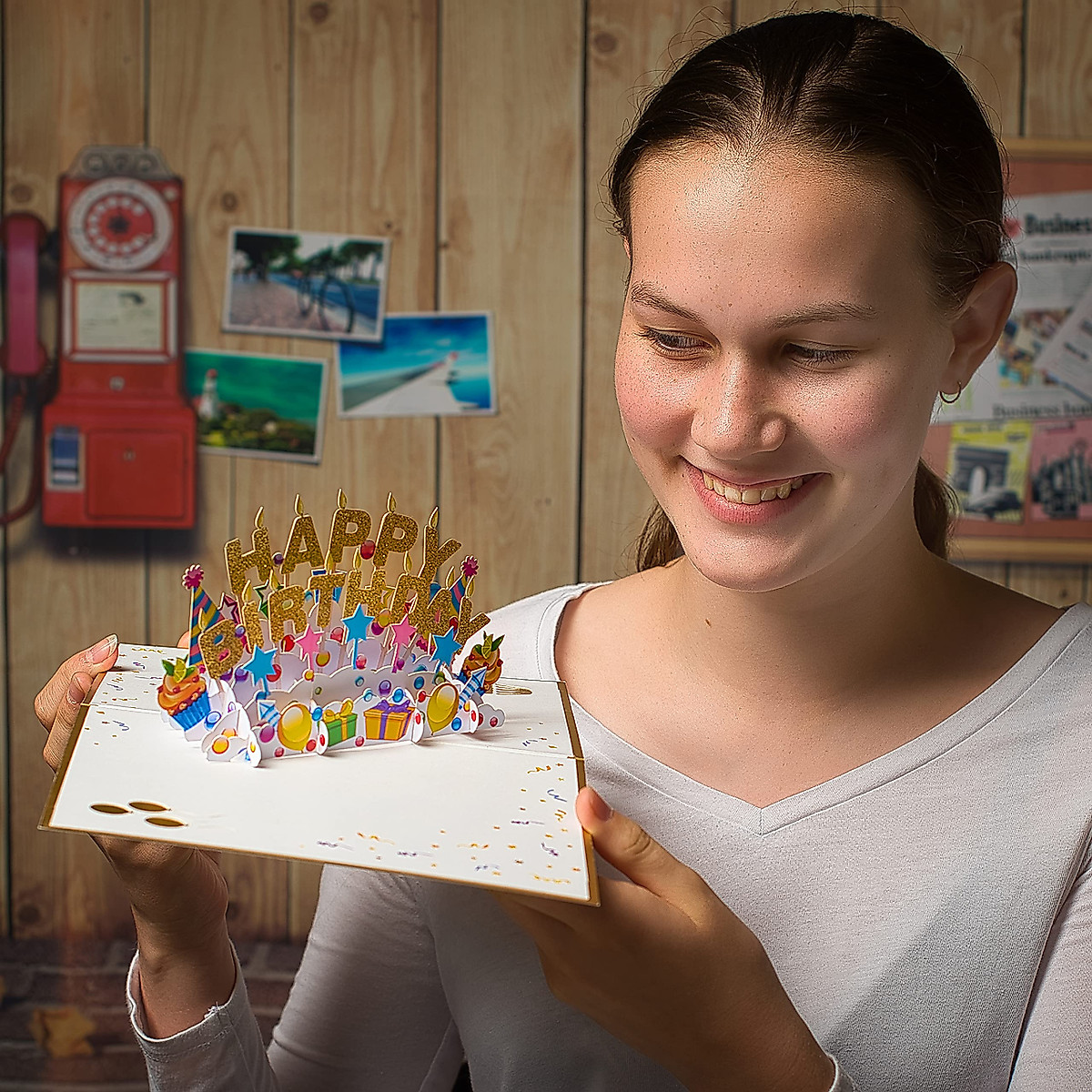 Happy Birthday Pop Up Card by DEVINE Cards | Large 3D Greeting for Women Mom Grandma Flowers Love