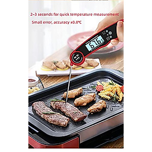 FLYSZQ Digital Instant Read Meat Thermometer,Foldable Probe with Backlight,Waterproof and Calibration,Thermometer for Food Cooking,Grilling,Baking (Red)