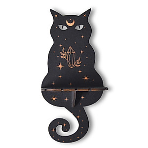 Jamo Homzi Crystal Shelf Black Crystal Display Shelf Crystal Pendulum Holder Stand Display Shelf Witch Bat Moth Stuff Wooden Kit Hanging Rustic Crystal (cat)