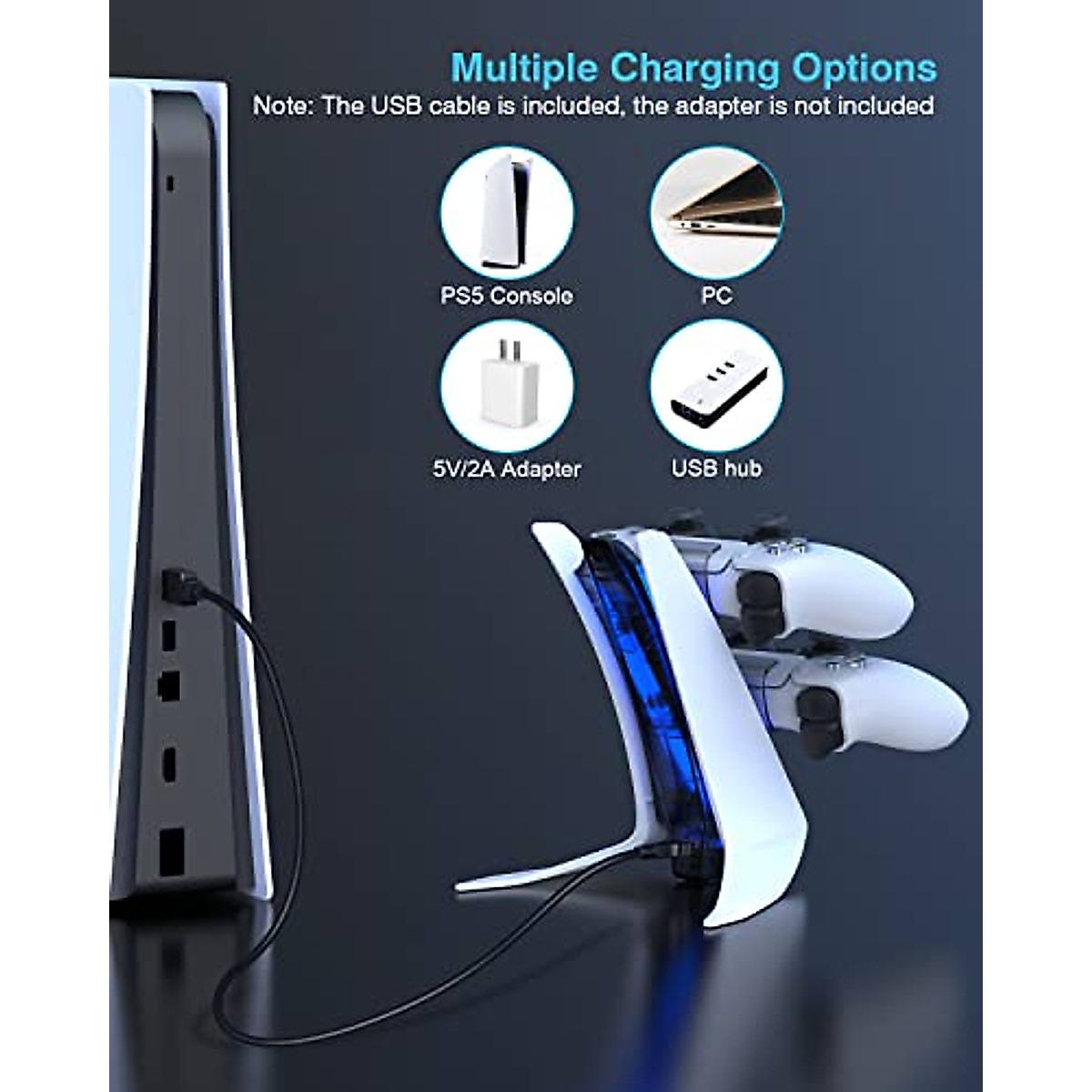 Dobe PS5 Controller Charging Station for Playstation 5 Controller, Dualsense Charging Station for Wireless PS5 Charger, Fast PS5 Charging Docking Station with Type-C Charging Cable
