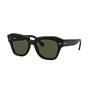 Ray-Ban RB2186 State Street Square Sunglasses, Black/G-15 Green, 49 mm