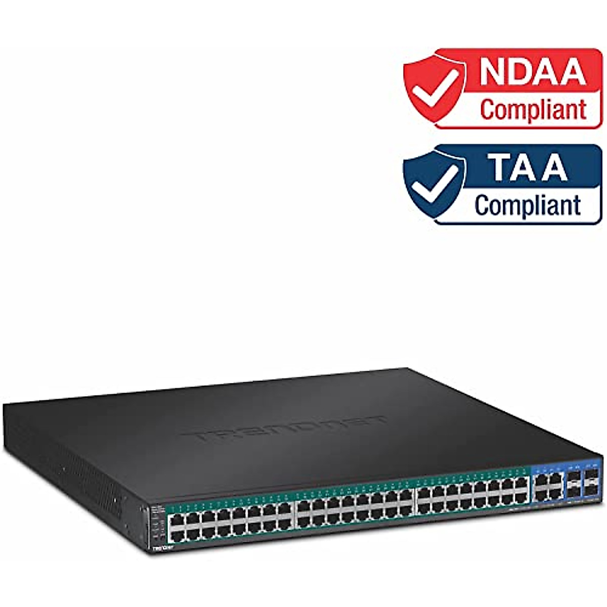 TRENDnet 52-Port Gigabit Web Smart PoE+ Switch, 48 Gigabit PoE+ Ports, 4 Shared Gigabit Ports (RJ-45 Or SFP), 370W PoE Power Budget, 104Gbps Switching Capacity, Lifetime Protection, Black, TPE-5240WS