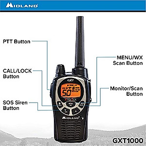 Midland GXT1000VP4 50 Channel GMRS Two-Way Radio - Up to 36 Mile Range Walkie Talkie - Black/Silver (Pack of 6)