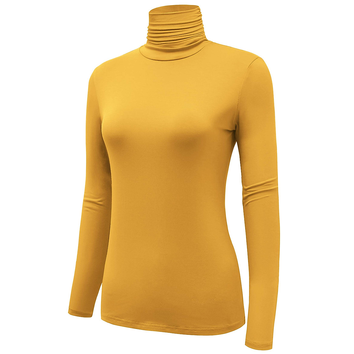 AUHEGN Women's Turtleneck Shirts Long Sleeve Tops Thermal Sweaters for Women X-Large Mustard