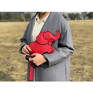 XACKWUERO Cute PU Leather Shoulder Bag Fashion Elephant Purse Novelty Animal Shaped Purse Elephant Gifts for Women (Red)