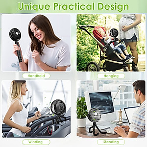 VASG 5000mAh Battery Operated Stroller Fan, Portable Handheld Mini Fan Clip on Fan with Flexible Tripod, USB or Battery Powered Desk Fan, 3 Speeds and Rotatable Personal Fan for Car Seat, Crib, Bike..