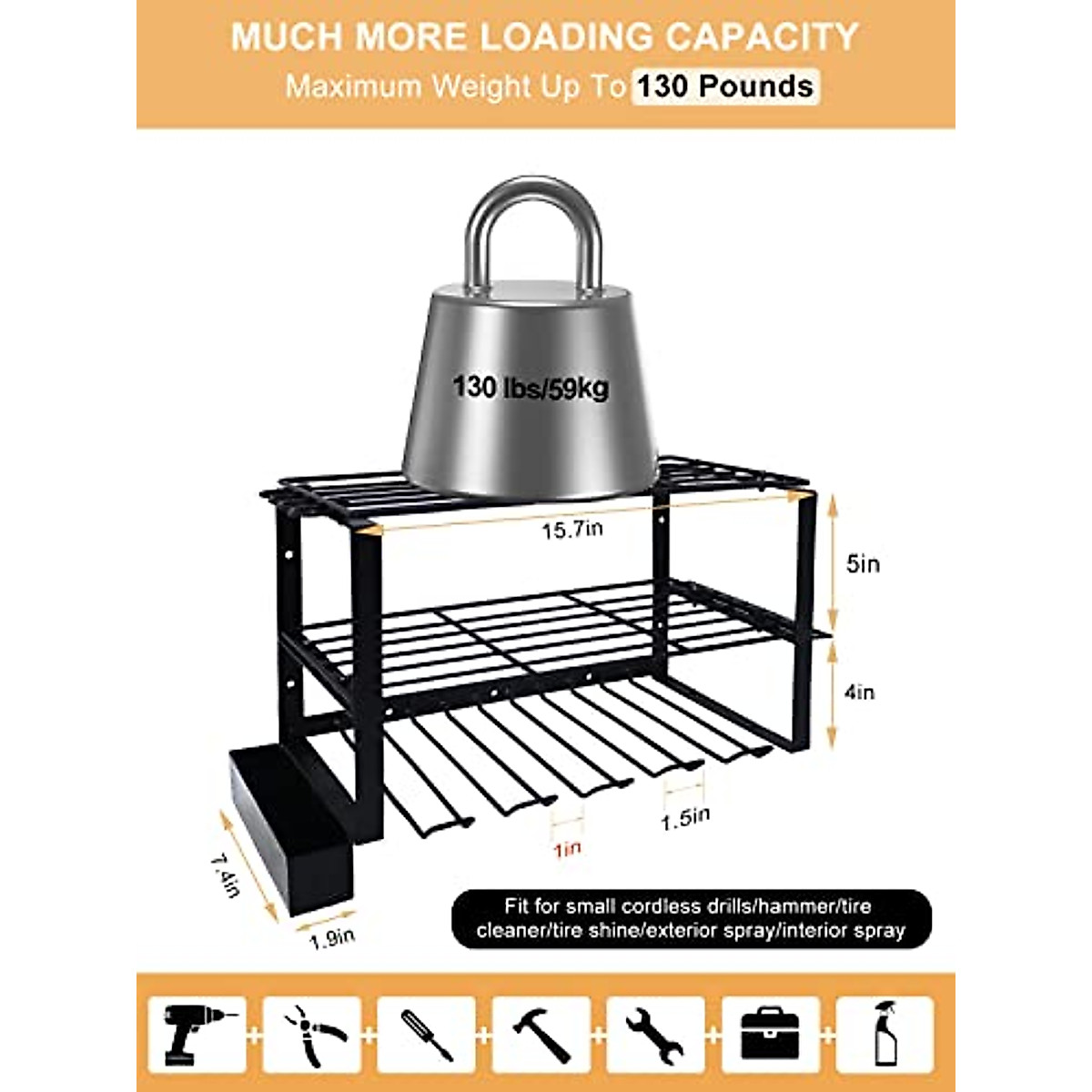 Power Tool Organizer, 3 Layers Power Tool Holder Drill Holder Wall Mount, 130lbs Weight Limit Cordless Drill Storage, Heavy Duty Metal Floating Tool Shelf Power Tool Storage with 6 Drill Rack