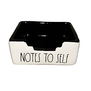Rae Dunn NOTE TO SELF Post it Holder - Black inside - Ceramic - Office desk organizer