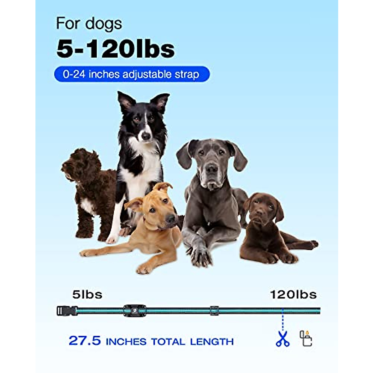 Bousnic Dog Shock Collar - 3300Ft Dog Training Collar with Remote for 5-120lbs Small Medium Large Dogs Rechargeable Waterproof e Collar with Beep (1-8), Vibration(1-16), Safe Shock(1-99) Modes (Blue)