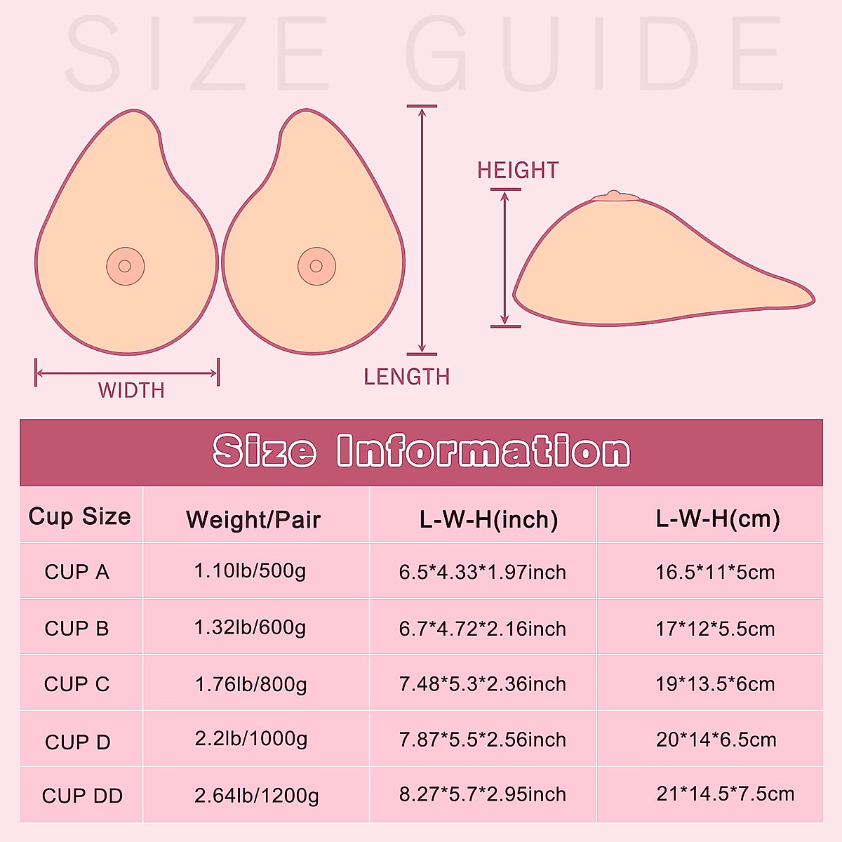 IVITA One Pair C Cup irregular Side Silicone Breast Forms Fake Boobs Mastectomy Prosthesis Crossdresser Transgender Cosplay Bra Enhancer inserts Pads