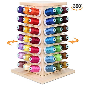 New brothread 93 Spools (DIY) 360° Fully Rotating Wooden Thread Rack/Thread Holder Organizer with Inner Storage Compartments for Sewing, Quilting, Embroidery, Hair-braiding and Jewelry