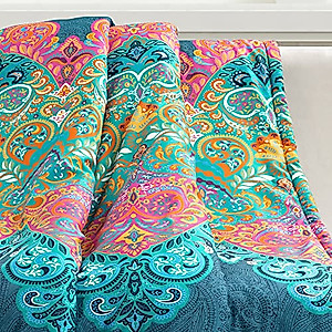 Lush Decor Boho Chic Reversible Throw Blanket, 60" x 50", Turquoise &Navy