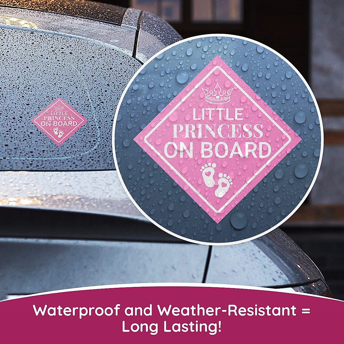 Super Cute, Elegant 4.5in Princess on Board Sticker 1pk. Bright Pink Diamond Newborn Caution Car Bumper Decals. Premium Vinyl Baby Safety Warning Label for Vehicles, Trucks, Automobiles, Cars, Vans