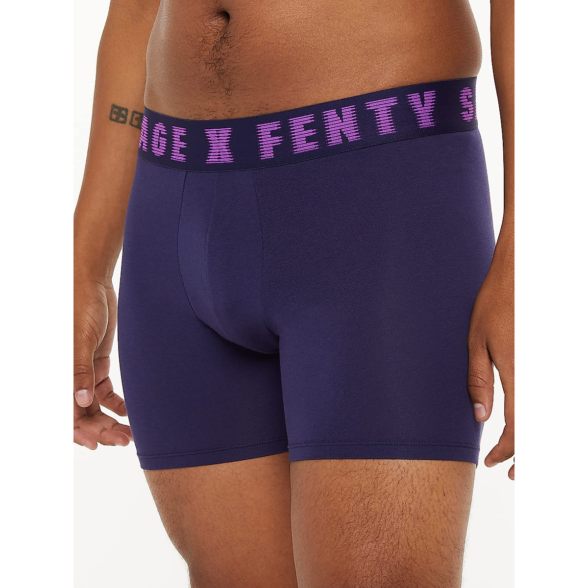 Savage X Fenty, Men's, Boxer Briefs, Matte logo elastic waistband, Front contour pouch, Cotton, Navy Blue, L