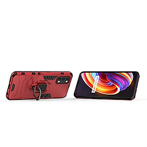 Compatible with Realme7 Pro Case, Metal Ring Grip Kickstand Shockproof Hard Bumper (Works with Magnetic Car Mount) Dual Layer Rugged Cover for Oppo Realme 7 Pro (Red)