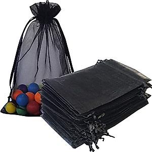 UBGBHO Pack of 100 Organza Gift Bags 5x7 Inch Black Drawstring for Baby Shower,Christmas,50th Birthday,Party Favor,Rustic Wedding,Holiday Sheer Fabric Recycled Sachet for Jewelry,Dried Lavender Flowers