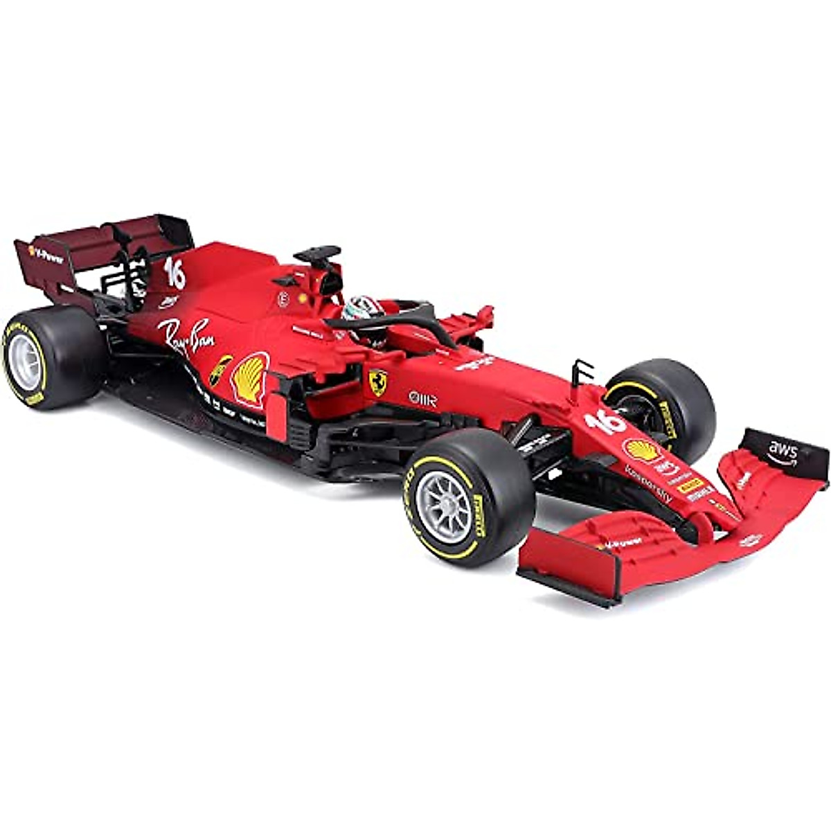 Bburago - 1/18 Scale Model Compatible with Ferrari F1 Racing SF21 # 16 Compatible with Charles Leclerc 2021 Formula 1 Racing Car Scale Model Collectible