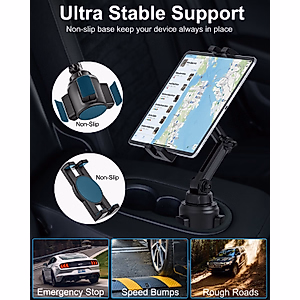 woleyi Cup Holder Car Tablet Mount, iPad Mount Holder for Car/Truck, 360° Rotation Adjustable Universal Tablet Stand Cradle Compatible with iPad Pro Air Mini, Galaxy Tabs, Cell Phones, 4.7-13" Devices