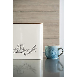 Extra Large Bread Box for Kitchen Countertop with Bamboo Cutting Board Lid - Vertical Space Saving Bread Holder Keeper Holds 2 Loaves - White Cream Farmhouse Breadbox Bread Storage, Bread Container