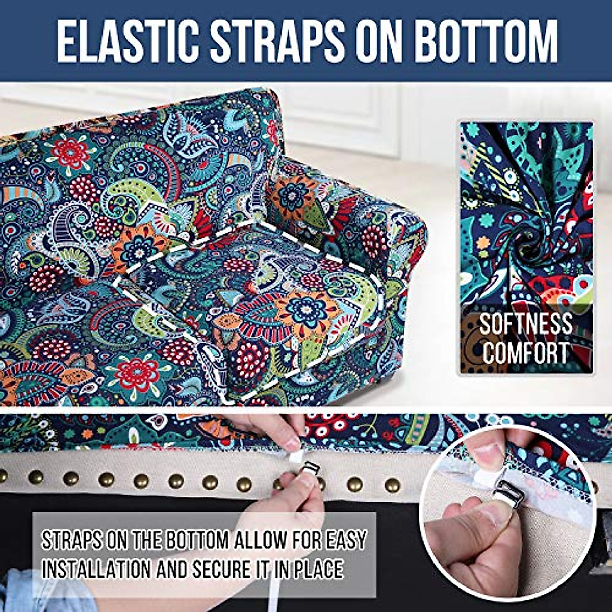 hyha Couch Cover, Floral Pattern, Stretch, Printed, 4 Pieces, Sofa Slipcovers, for 3 Separate Cushion Couch, Washable Furniture Protector for Dogs(Paisley Floral)