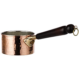 DEMMEX Copper Saucepan, 1mm Thick Solid Uncoated Copper, Wooden Handle, Tin Lined, 100% Handmade in Turkey (0.8 Quarts-5"x2.7")