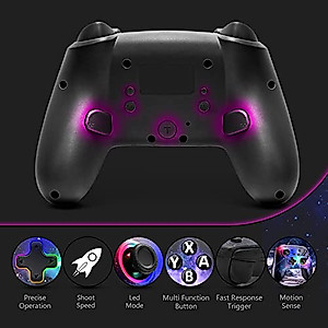 AchiIles Switch Pro Controller, 9 Colors RGB Lights with BackButton/Dual Vibration/6-Axis Motion Wireless Control for Switch/Switch Lite/Switch OLED,5 Levels Adjustable Vibration